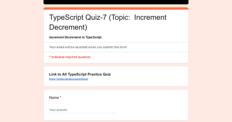 Zakia Bashir on LinkedIn: TypeScript Quiz-7 (Topic: Increment Decrement) Zakia Bashir on LinkedIn: TypeScript Quiz-7 (Topic: Increment Decrement)
