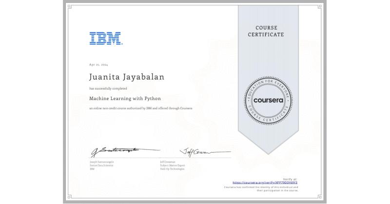 Juanita Jayabalan on LinkedIn: Completion Certificate for Machine ... Juanita Jayabalan on LinkedIn: Completion Certificate for Machine ...