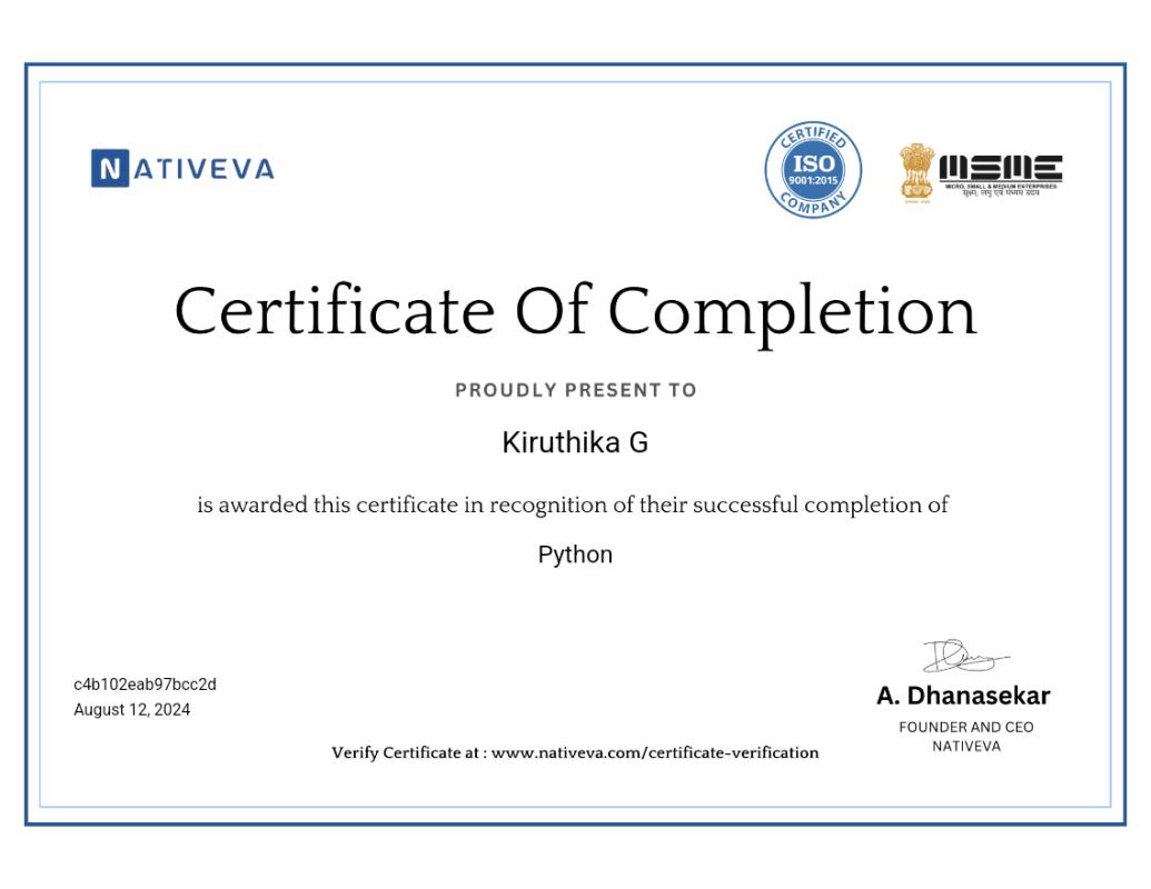 kiruthika G on LinkedIn: Tutor Certificate kiruthika G on LinkedIn: Tutor Certificate