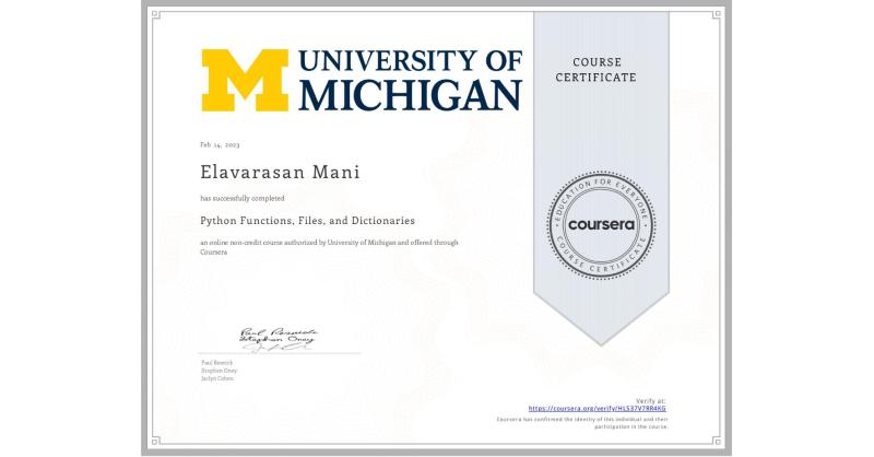 Elavarasan Mani on LinkedIn: Completion Certificate for Python ... Elavarasan Mani on LinkedIn: Completion Certificate for Python ...