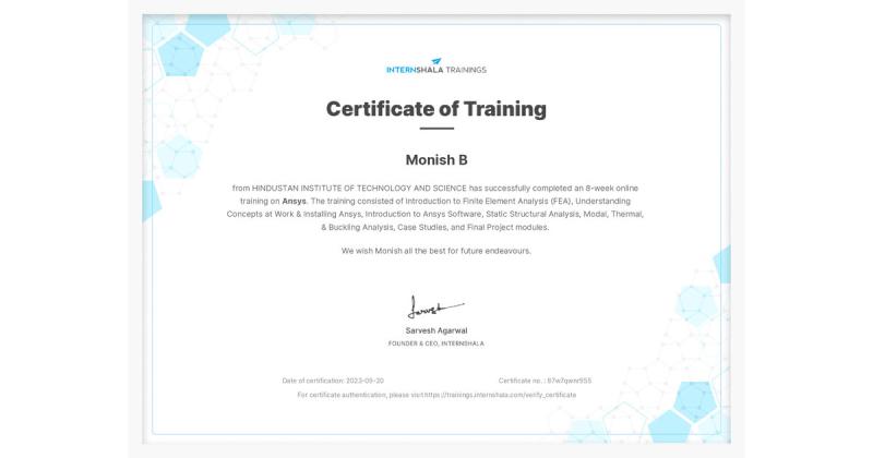 Monish B on LinkedIn: Successfully completed the Ansys training from ... Monish B on LinkedIn: Successfully completed the Ansys training from ...