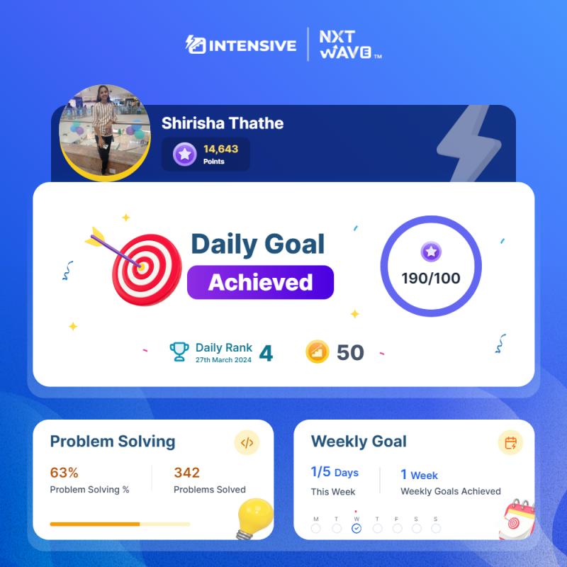 T Shirisha on LinkedIn: #learningprogress #nxtwave #ccbp #consistency T Shirisha on LinkedIn: #learningprogress #nxtwave #ccbp #consistency