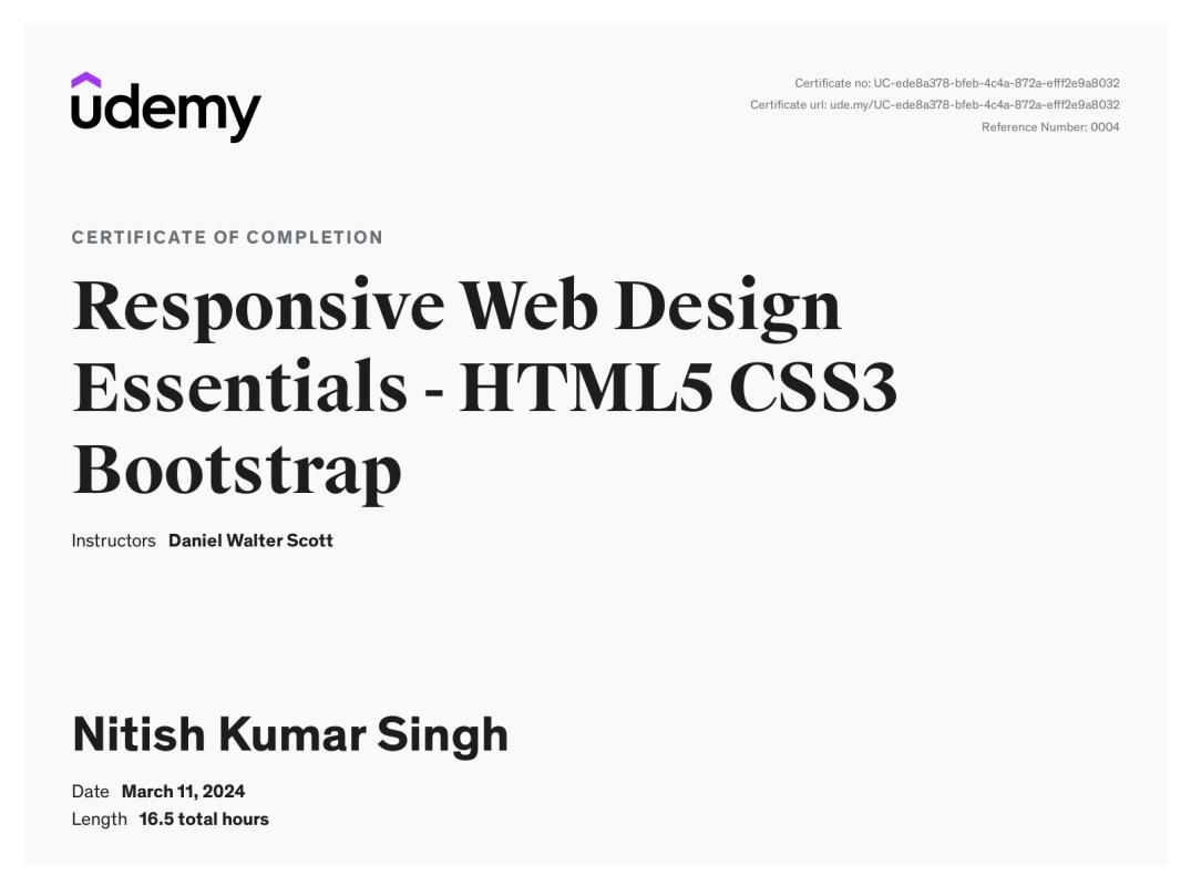 Nitish Kumar Singh on LinkedIn: Udemy Course Completion Certificate Nitish Kumar Singh on LinkedIn: Udemy Course Completion Certificate