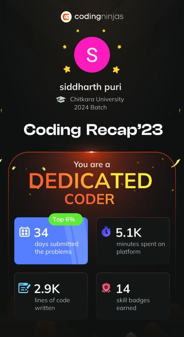 Siddharth Puri on LinkedIn: Coding Recap'23 | Coding Ninjas Siddharth Puri on LinkedIn: Coding Recap'23 | Coding Ninjas