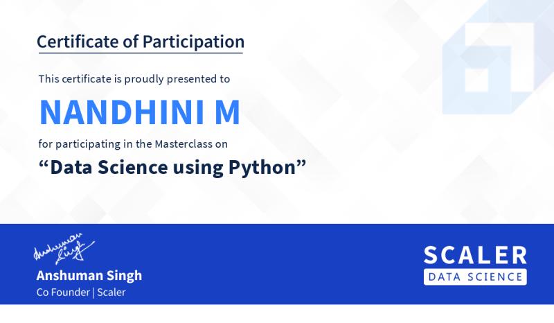 Nandhini M on LinkedIn: Certificate | Data Science using Python Nandhini M on LinkedIn: Certificate | Data Science using Python