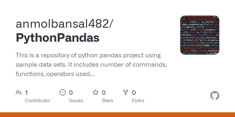 Anmol Bansal on LinkedIn: GitHub - anmolbansal482/PythonPandas: This is ... Anmol Bansal on LinkedIn: GitHub - anmolbansal482/PythonPandas: This is ...