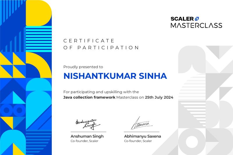 Nishant Sinha on LinkedIn: Certificate | Java collection framework Nishant Sinha on LinkedIn: Certificate | Java collection framework