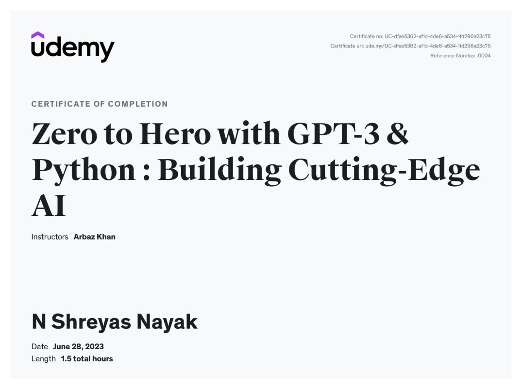 N Shreyas Nayak on LinkedIn: Udemy Course Completion Certificate N Shreyas Nayak on LinkedIn: Udemy Course Completion Certificate