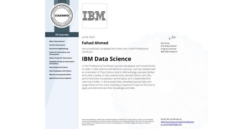 Fahad ahmed on LinkedIn: Completion Certificate for IBM Data Science Fahad ahmed on LinkedIn: Completion Certificate for IBM Data Science