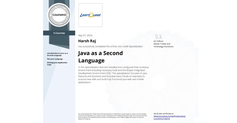 Graduated with specialisation in Java as a Second Language | Harsh Raj ... Graduated with specialisation in Java as a Second Language | Harsh Raj ...