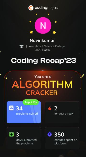 Navin Kumar on LinkedIn: Coding Recap'23 | Coding Ninjas Navin Kumar on LinkedIn: Coding Recap'23 | Coding Ninjas