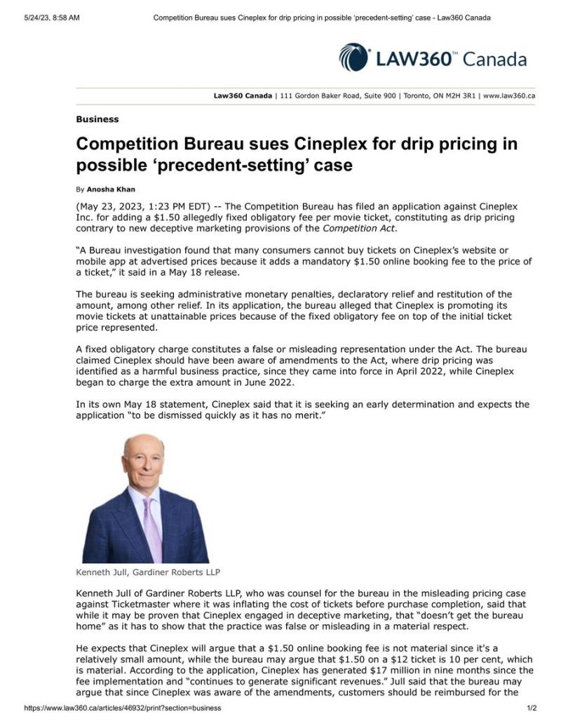 Ken Jull on LinkedIn: Competition Bureau sues Cineplex for drip pricing ... Ken Jull on LinkedIn: Competition Bureau sues Cineplex for drip pricing ...
