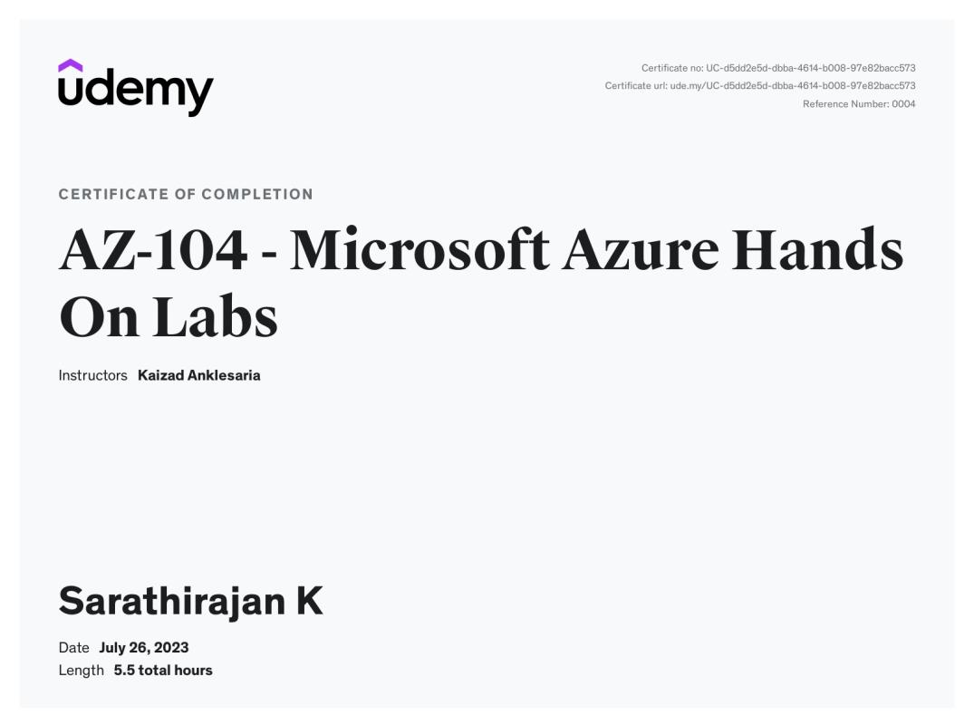 Sarathi Rajan k on LinkedIn: Udemy Course Completion Certificate Sarathi Rajan k on LinkedIn: Udemy Course Completion Certificate