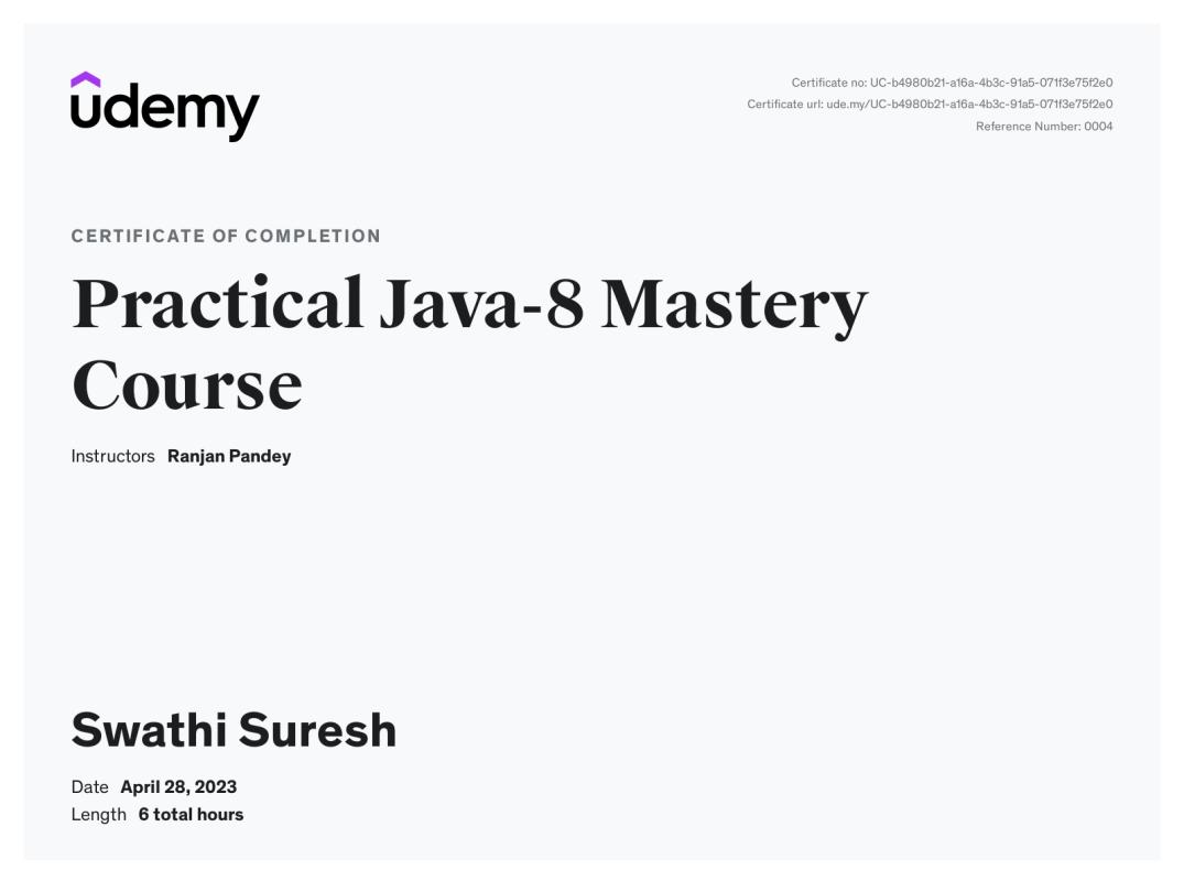 Swathi Suresh on LinkedIn: Udemy Course Completion Certificate Swathi Suresh on LinkedIn: Udemy Course Completion Certificate