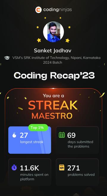 Sanket Jadhav on LinkedIn: Coding Recap'23 | Coding Ninjas Sanket Jadhav on LinkedIn: Coding Recap'23 | Coding Ninjas