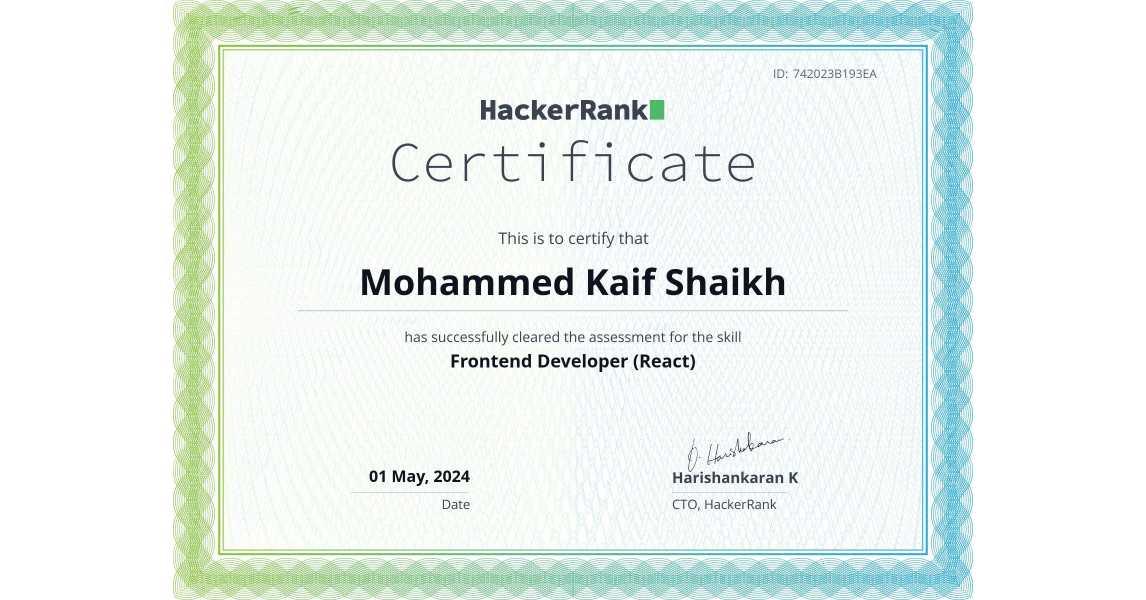 Kaif Shaikh on LinkedIn: HackerRank Skill Certificate Kaif Shaikh on LinkedIn: HackerRank Skill Certificate