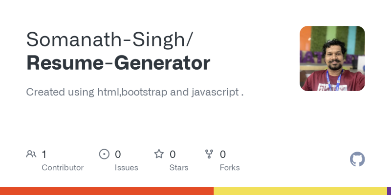 Somanath Singh on LinkedIn: GitHub - Somanath-Singh/Resume-Generator ... Somanath Singh on LinkedIn: GitHub - Somanath-Singh/Resume-Generator ...
