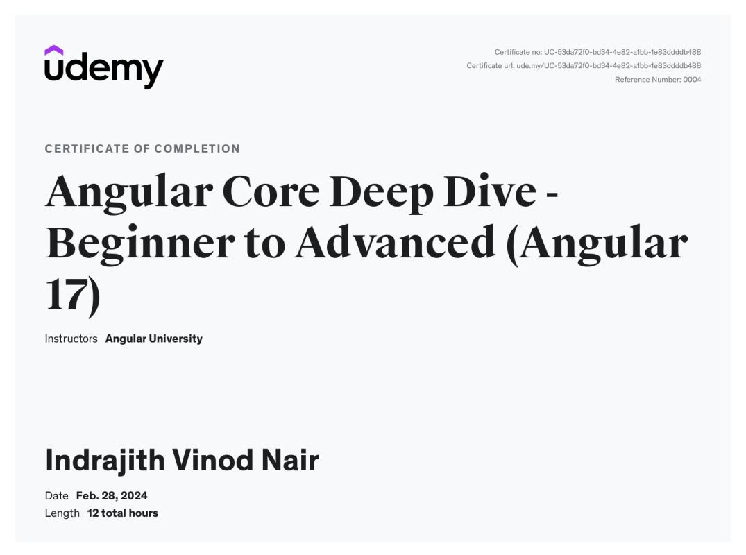 Indrajith Vinod Nair on LinkedIn: Udemy Course Completion Certificate Indrajith Vinod Nair on LinkedIn: Udemy Course Completion Certificate