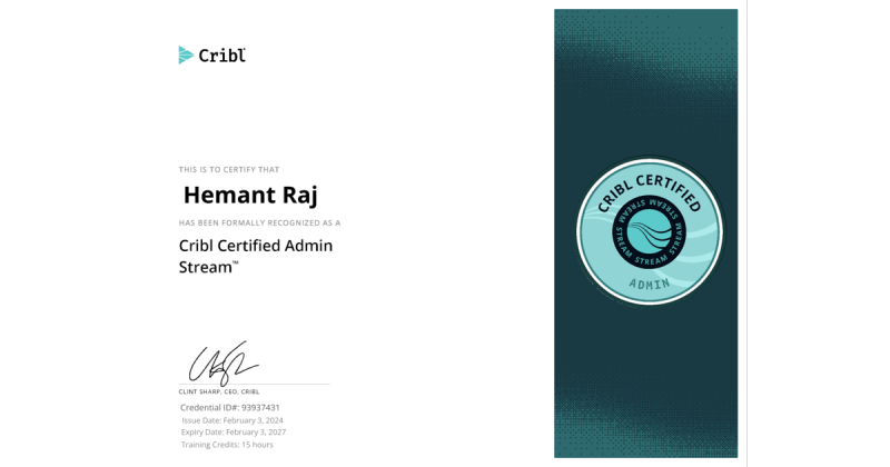 Hemant Raj Sharma on LinkedIn: Level 2: Cribl Certified Observability ... Hemant Raj Sharma on LinkedIn: Level 2: Cribl Certified Observability ...