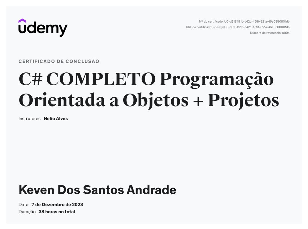 Keven Andrade on LinkedIn: Udemy Course Completion Certificate Keven Andrade on LinkedIn: Udemy Course Completion Certificate