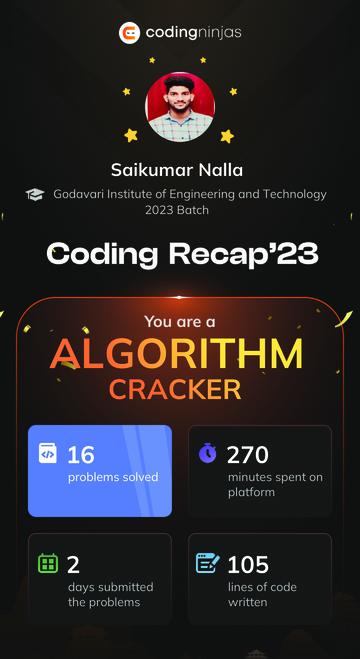 Saikumar Nalla on LinkedIn: Coding Recap'23 | Coding Ninjas Saikumar Nalla on LinkedIn: Coding Recap'23 | Coding Ninjas
