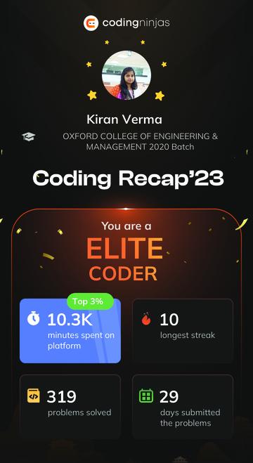 Kiran Verma on LinkedIn: Coding Recap'23 | Coding Ninjas Kiran Verma on LinkedIn: Coding Recap'23 | Coding Ninjas