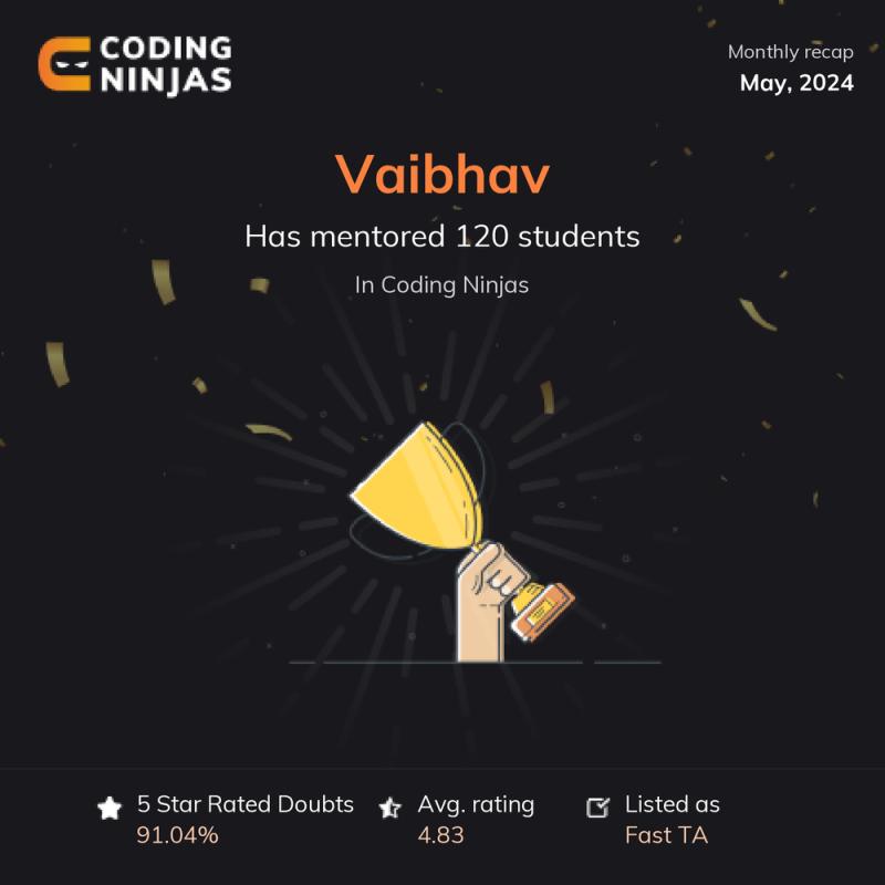 VAIBHAV GUPTA on LinkedIn: Codingninjas | Achievements VAIBHAV GUPTA on LinkedIn: Codingninjas | Achievements