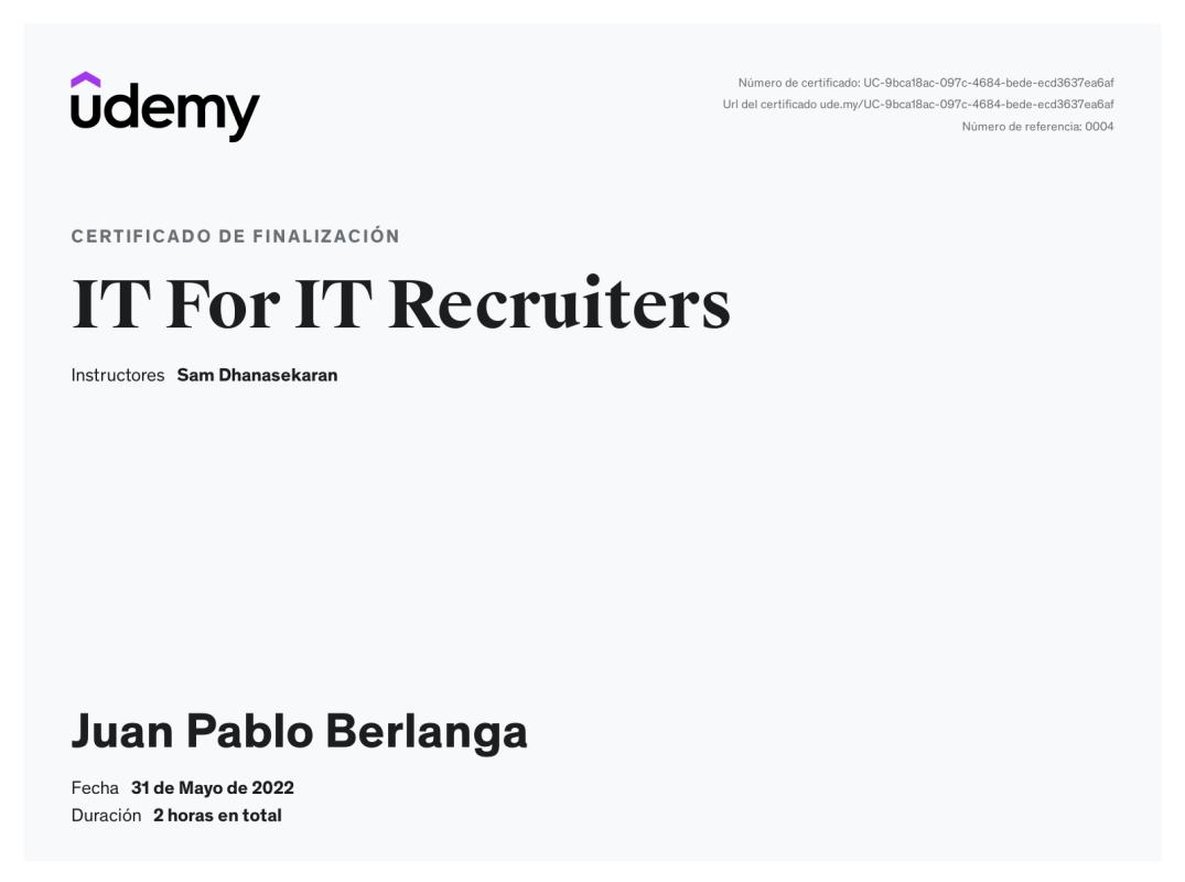 Juan Pablo Berlanga on LinkedIn: Udemy Course Completion Certificate Juan Pablo Berlanga on LinkedIn: Udemy Course Completion Certificate