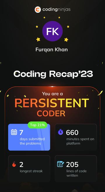Mohd Furqan Khan on LinkedIn: Coding Recap'23 | Coding Ninjas Mohd Furqan Khan on LinkedIn: Coding Recap'23 | Coding Ninjas