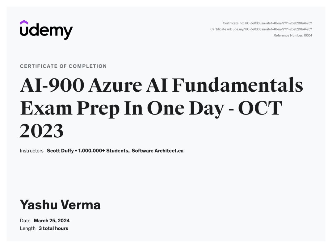 Yashu Verma on LinkedIn: Udemy Course Completion Certificate Yashu Verma on LinkedIn: Udemy Course Completion Certificate