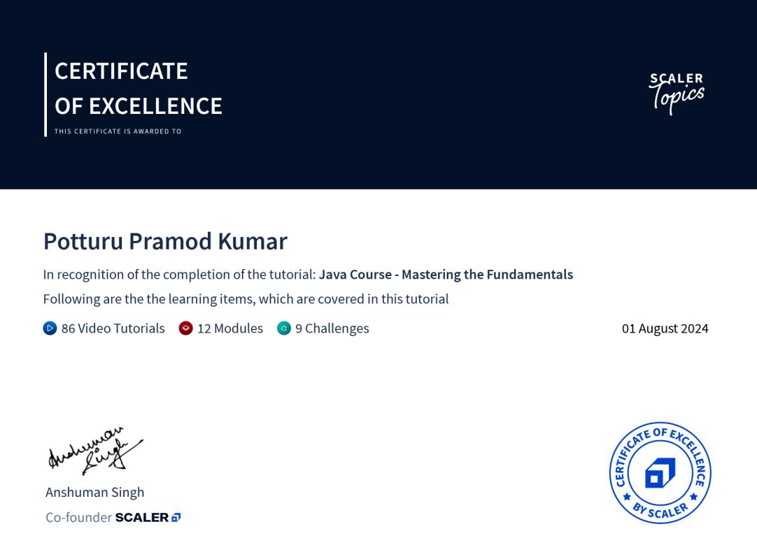 Pramod Kumar Potturu on LinkedIn: I have completed Java Course ... Pramod Kumar Potturu on LinkedIn: I have completed Java Course ...