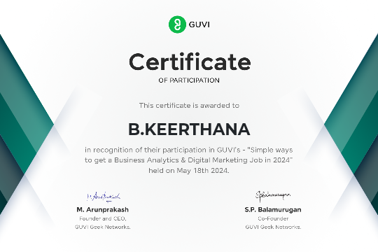 Keerthana B on LinkedIn: GUVI Certificate Keerthana B on LinkedIn: GUVI Certificate