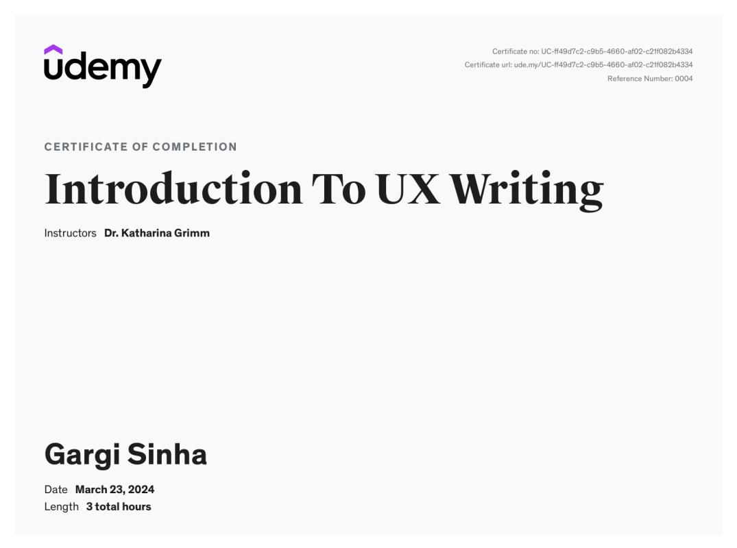 Gargi Sinha on LinkedIn: Udemy Course Completion Certificate Gargi Sinha on LinkedIn: Udemy Course Completion Certificate