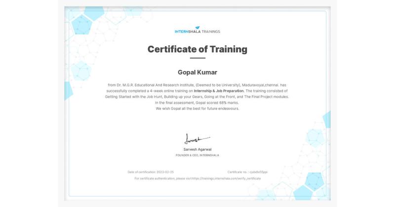 GOPAL KUMAR on LinkedIn: Successfully completed the Internship & Job ... GOPAL KUMAR on LinkedIn: Successfully completed the Internship & Job ...