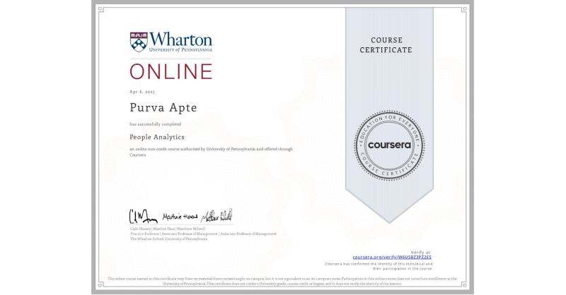 Purva Apte, MBA on LinkedIn: Completion Certificate for People Analytics Purva Apte, MBA on LinkedIn: Completion Certificate for People Analytics