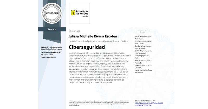 Julissa Rivera on LinkedIn: Completion Certificate for Ciberseguridad Julissa Rivera on LinkedIn: Completion Certificate for Ciberseguridad