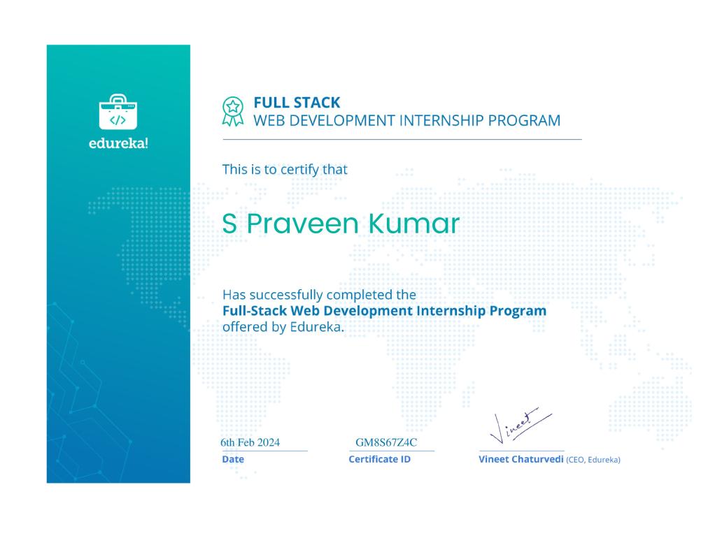 Praveen Kumar on LinkedIn: Check out S's Certificate on Full Stack Web ... Praveen Kumar on LinkedIn: Check out S's Certificate on Full Stack Web ...