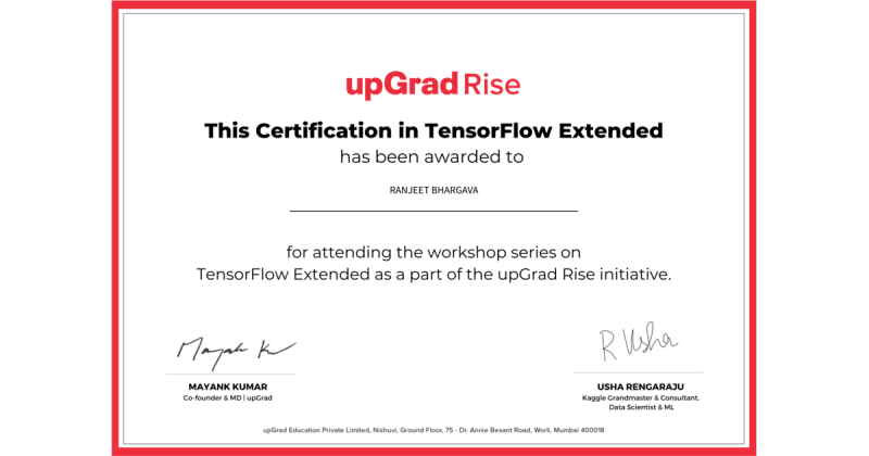 Ranjeet Bhargava ☁ on LinkedIn: upGrad rise - TensorFlow Extended ... Ranjeet Bhargava ☁ on LinkedIn: upGrad rise - TensorFlow Extended ...