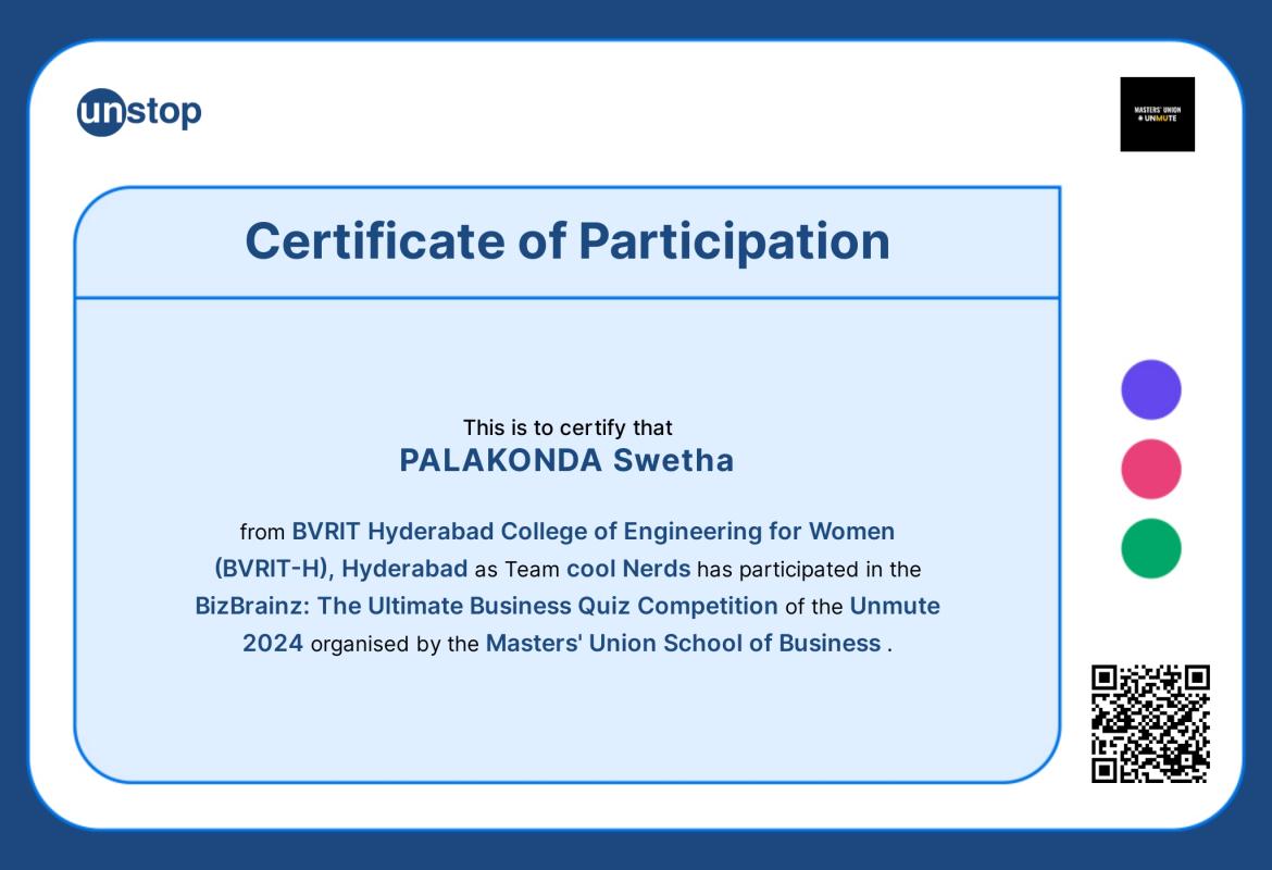 PALAKONDA SWETHA on LinkedIn: Certificate of Participation PALAKONDA SWETHA on LinkedIn: Certificate of Participation