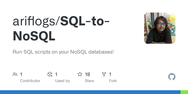 Arif Hossain on LinkedIn: GitHub - ariflogs/SQL-to-NoSQL: Run SQL ... Arif Hossain on LinkedIn: GitHub - ariflogs/SQL-to-NoSQL: Run SQL ...