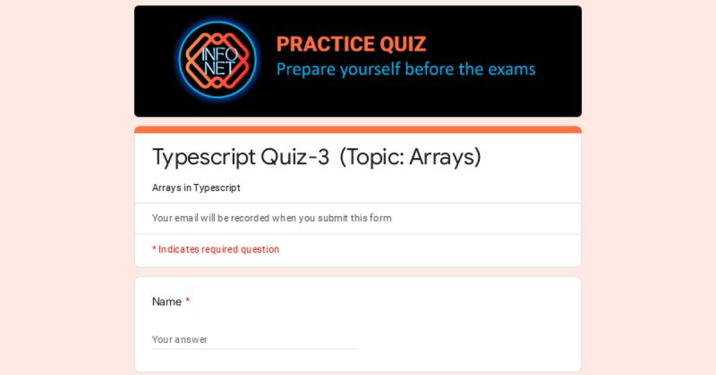 Areesha Memon on LinkedIn: Typescript Quiz-3 (Topic: Arrays) Areesha Memon on LinkedIn: Typescript Quiz-3 (Topic: Arrays)
