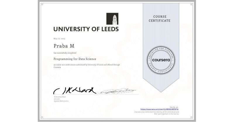 Praba Murugesan on LinkedIn: Completion Certificate for Programming for ... Praba Murugesan on LinkedIn: Completion Certificate for Programming for ...