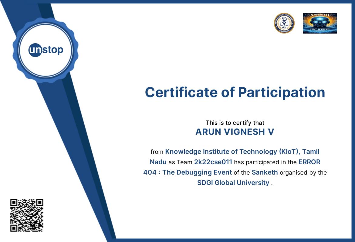 Arun vignesh V on LinkedIn: Certificate of Participation Arun vignesh V on LinkedIn: Certificate of Participation