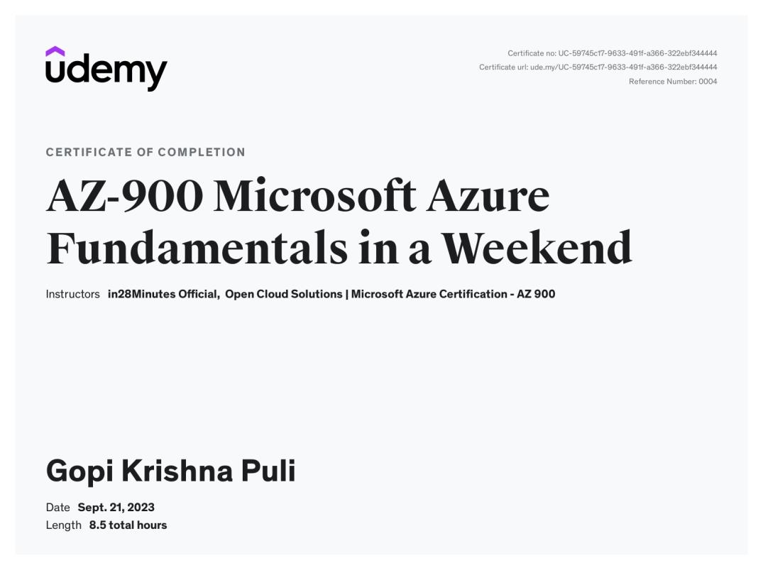 Puli Gopi Krishna on LinkedIn: Udemy Course Completion Certificate Puli Gopi Krishna on LinkedIn: Udemy Course Completion Certificate