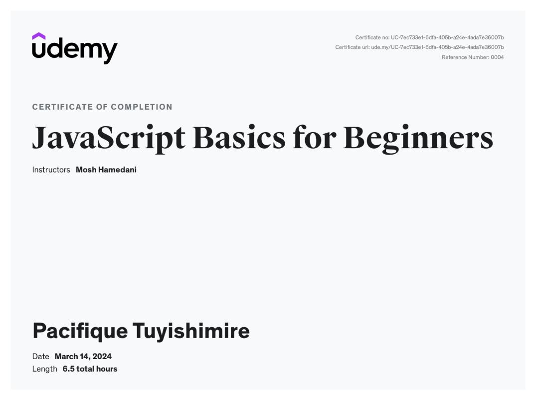 Pacifique Tuyishimire on LinkedIn: Udemy Course Completion Certificate Pacifique Tuyishimire on LinkedIn: Udemy Course Completion Certificate