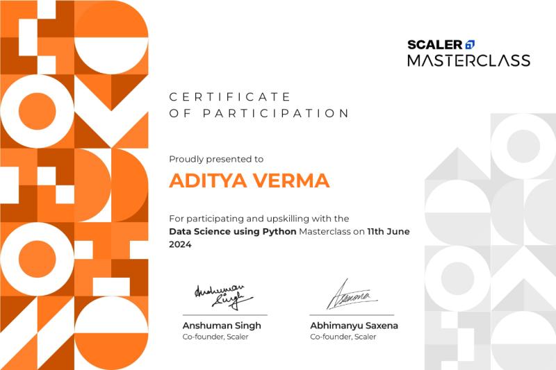 Aditya Verma on LinkedIn: Certificate | Data Science using Python Aditya Verma on LinkedIn: Certificate | Data Science using Python
