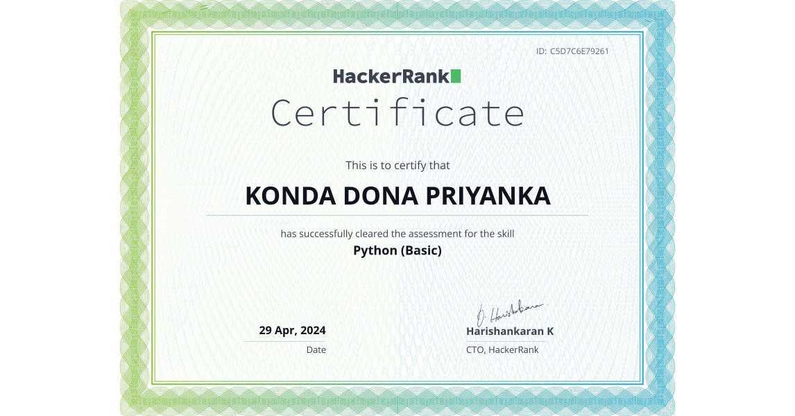 Dona Priyanka on LinkedIn: HackerRank Skill Certificate Dona Priyanka on LinkedIn: HackerRank Skill Certificate
