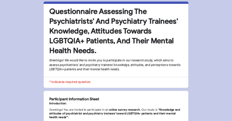 Sakshi G. on LinkedIn: Questionnaire Assessing The Psychiatrists' And ... Sakshi G. on LinkedIn: Questionnaire Assessing The Psychiatrists' And ...