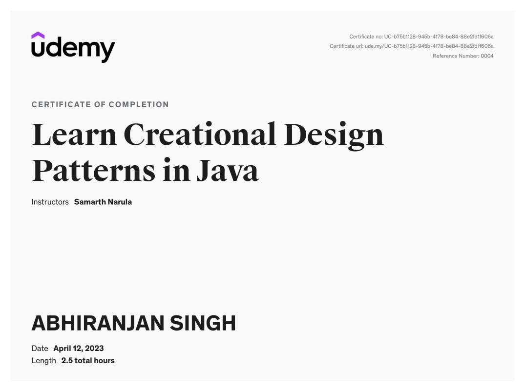 Abhiranjan Kumar Singh on LinkedIn: Udemy Course Completion Certificate Abhiranjan Kumar Singh on LinkedIn: Udemy Course Completion Certificate