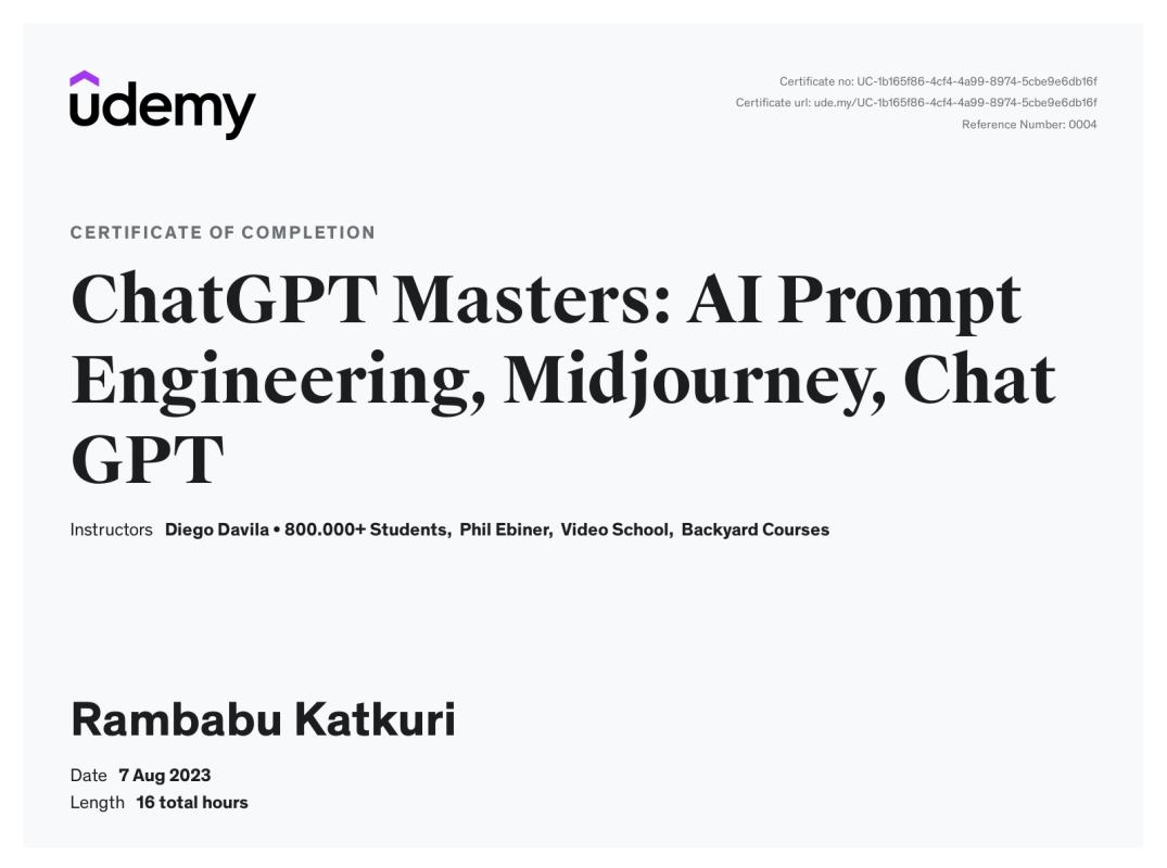 Rambabu Katkuri on LinkedIn: Udemy Course Completion Certificate Rambabu Katkuri on LinkedIn: Udemy Course Completion Certificate